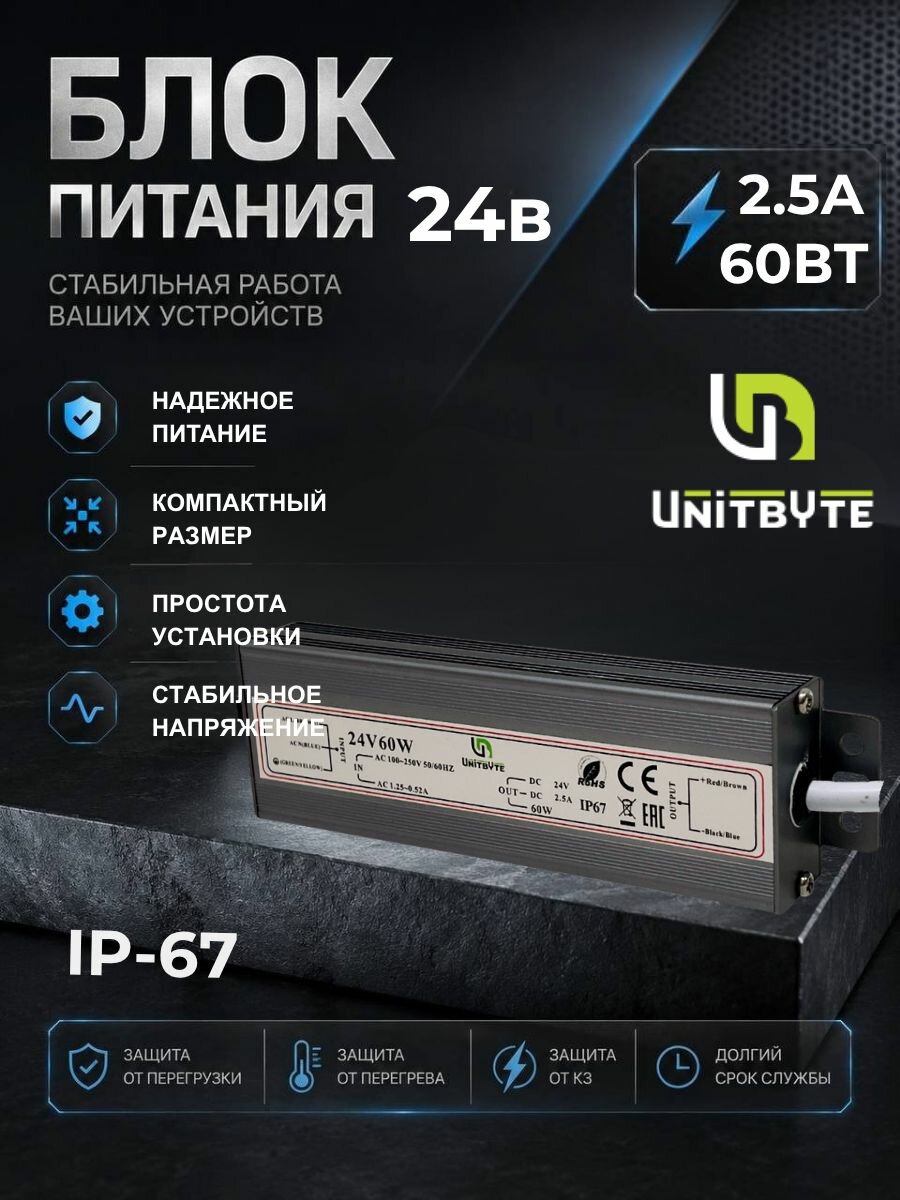 Блок питания F/24V/60W/1.5A/IP67(водонепроницаемый)