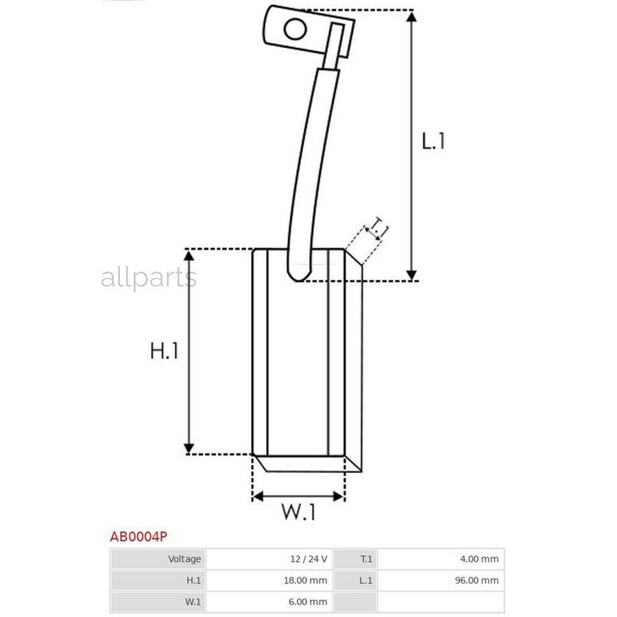 AS AB0004P Комплект щеток стартера/генератора 18X6X4 AS-PL: A0005, A0032, A0046, BOSCH: 0120000016, 0120000036, 0120335006, FORD: 1018818, 1025547, 1031896