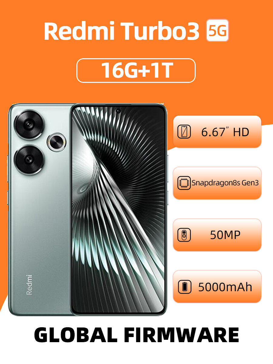 Смартфон Redmi Turbo 3 5G 16/1 ТБ Green 2712x1220px 6.67-inch screen