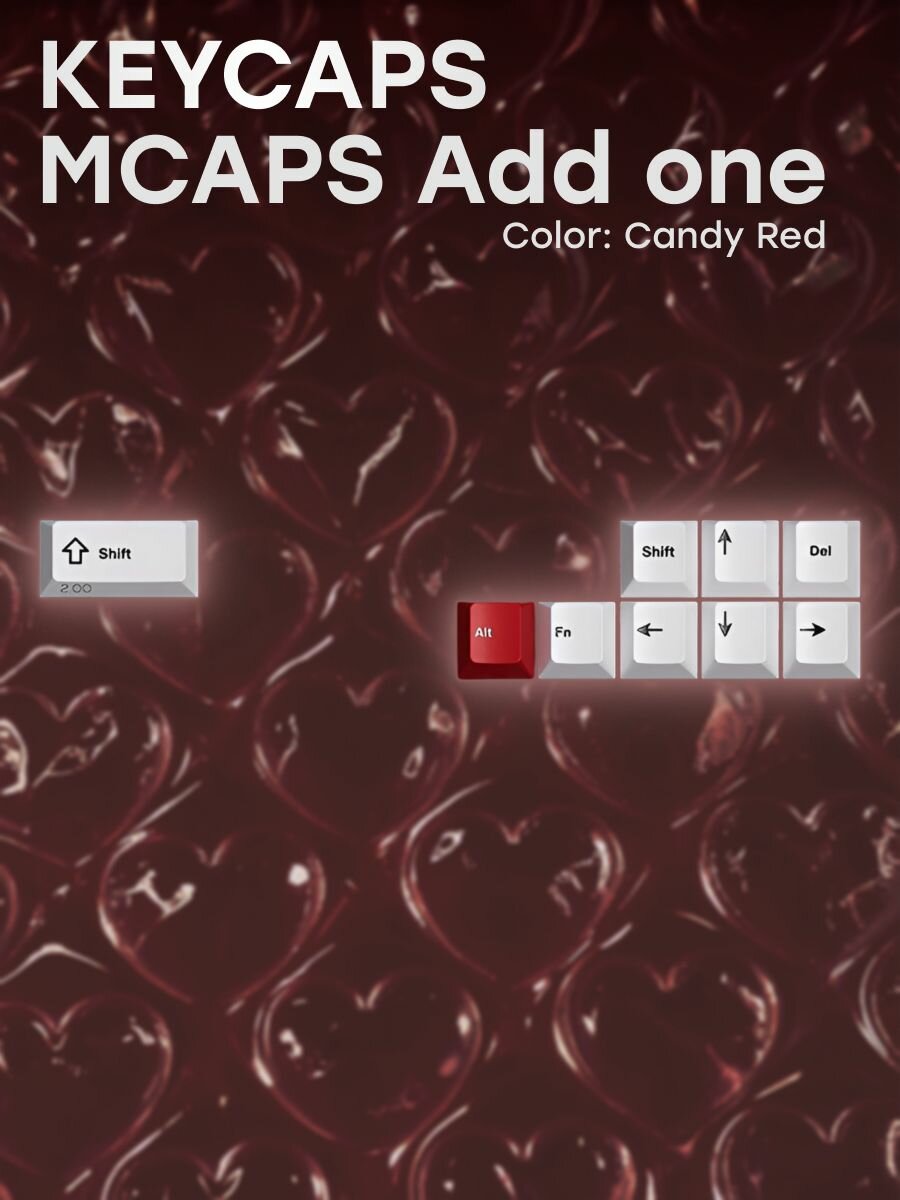Кейкапы для механической клавиатуры Алюминиевые MCAPS Candy Red. 8 шт. Add-one Kit, Английская раскладка