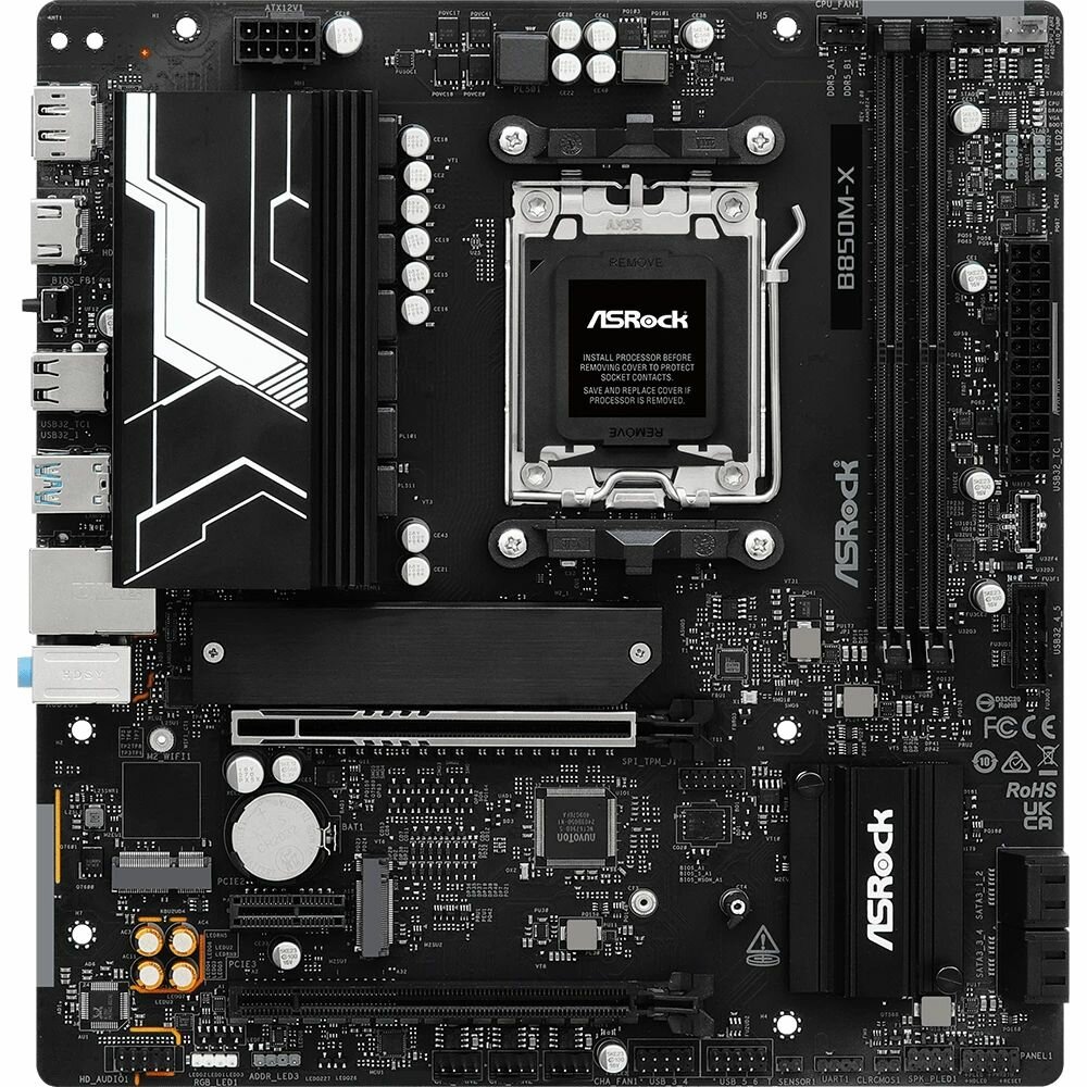 Материнская плата ASROCK B850M-X R2.0, AM5, AMD B850, 2xDDR5, 4xSATA, 2xM.2, 1xPCIe 5.0 x16, 1xPCIe 4.0 x4, 1xPCIe 3.0 x1, 1xDP, 1xHDMI