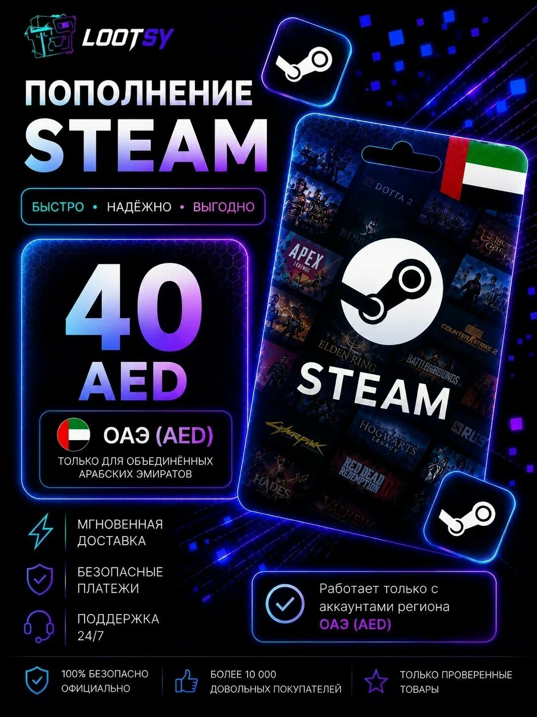 Подарочная карта Steam на 40 дирхам ОАЭ (AED) | Цифровой ключ для региона Объединённые Арабские Эмираты