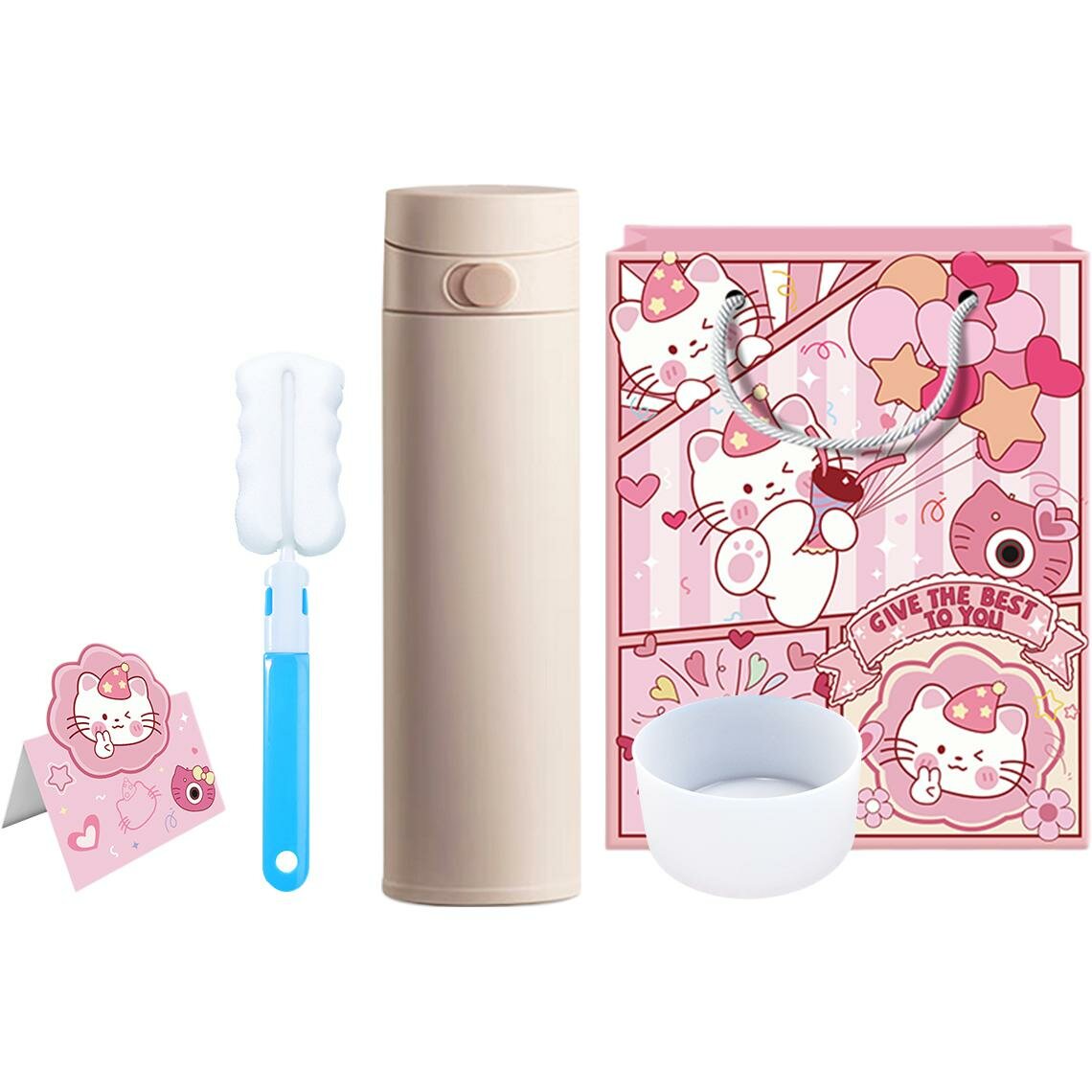 Термокружка унисекс Xiaomi Mi Home Insulated Cup 2nd Generation, 480ml, Pink, Cute Cat Travel Set