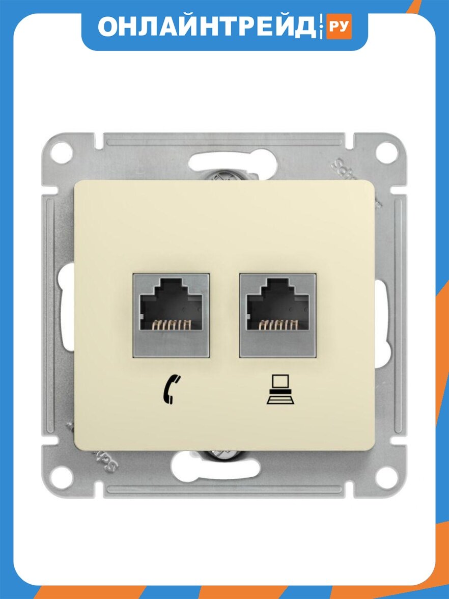 Розетка Systeme Electric (schneider Electric) SCHNEIDER ELECTRIC GLOSSA двойная RJ11+RJ45, кат.5E SE, бежевый, GSL000285