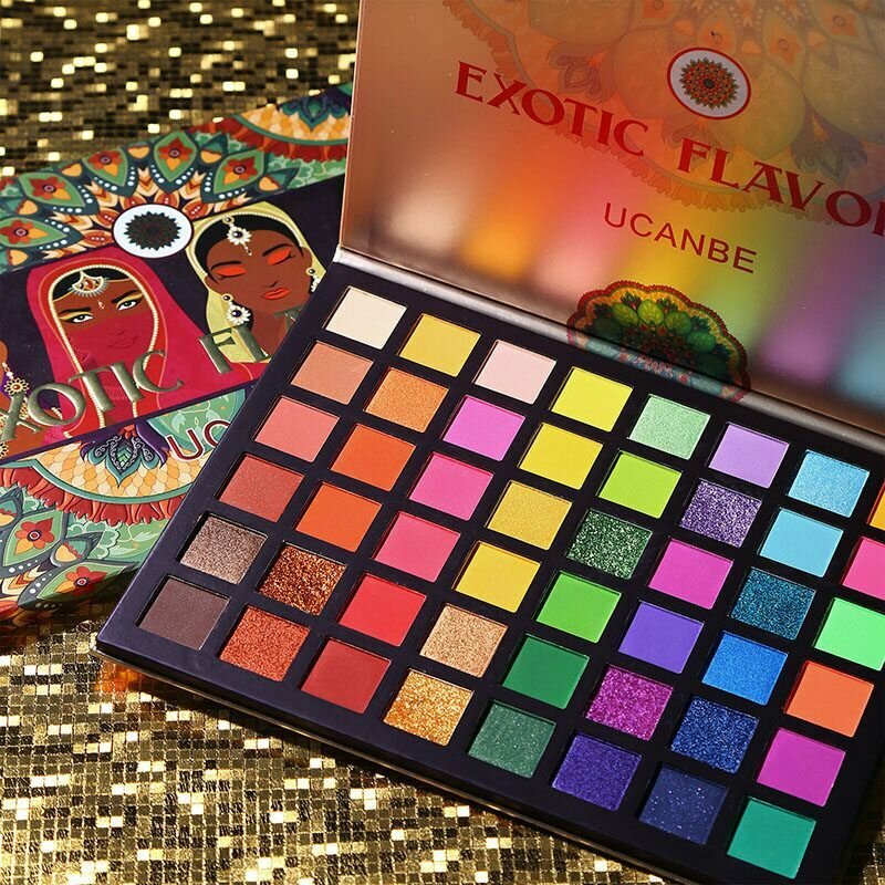 Профессиональная палетка теней для век UCANBE Exotic Flavors 48 цветов, Большая яркая палитра для сценического макияжа и грима