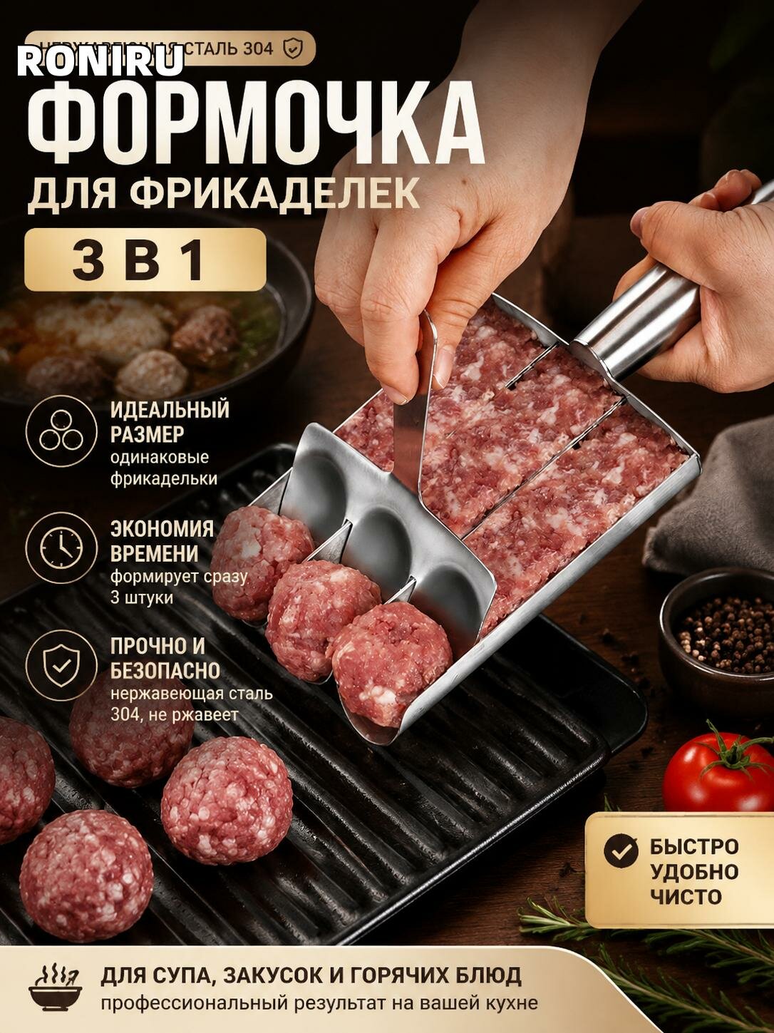 Формочка для фрикаделек 3 в 1 из нержавеющей стали 304 — быстро готовить одинаковые фрикадельки для супа и закусок