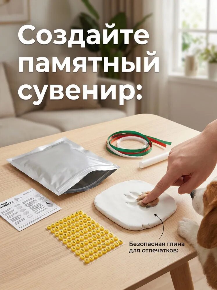 Набор для слепков лап питомца: глина для отпечатков собак и кошек, белый