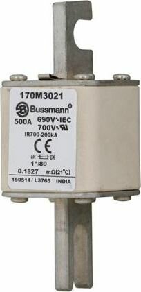 Предохранитель BUSSMANN 170M3021 быстродействующий с характеристикой AR, 500А, 690В AC, 1*/80, 1 шт