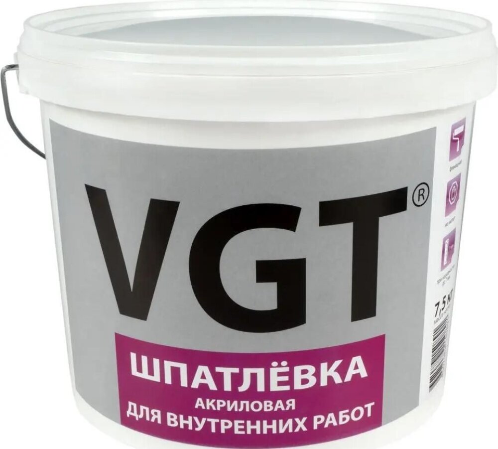 Шпатлевка для внутренних работ 7,5кг акриловая универсальная, по дереву, бетону, штукатурке VGT (5434)
