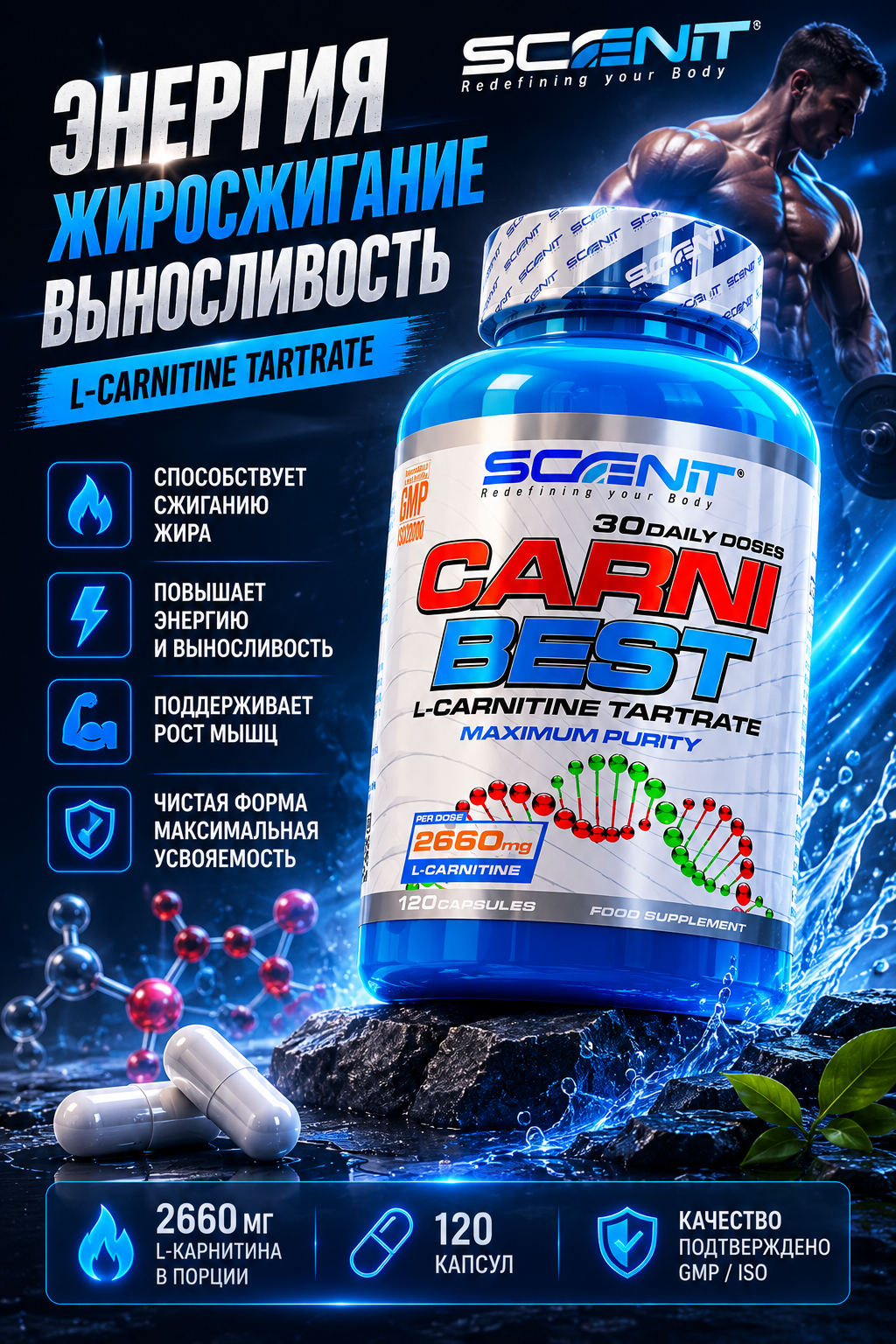 Scenit Nutrition L-Carnitine Tartrate Л-Карнитин Тартрат - 120 капсул