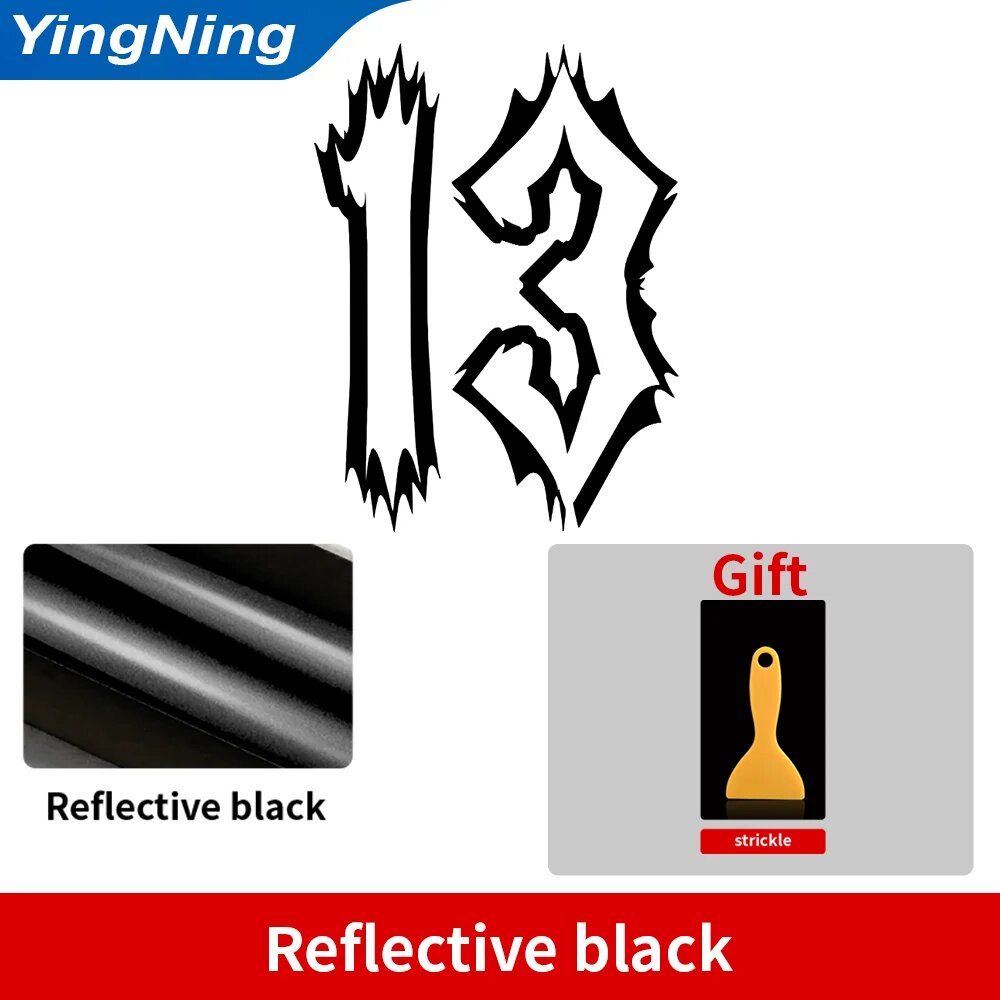 Забавная виниловая наклейка на автомобиль с номером 13, Reflective black, 10cmx7.4cm