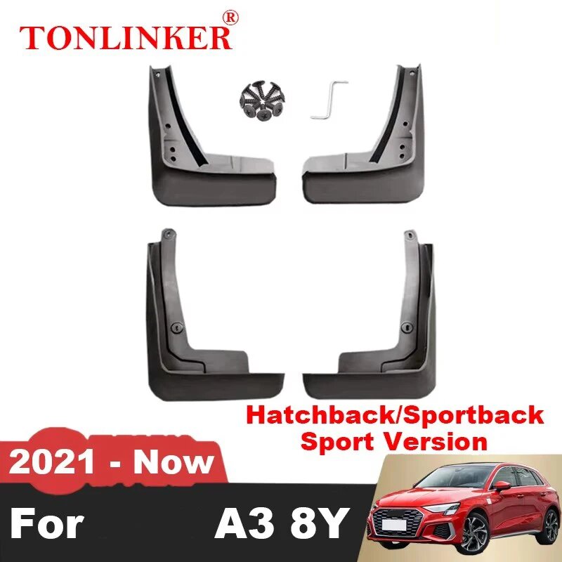 Брызговики TONLINKER для A3 8Y 2021-2023 Sportback/Sedan, комплект из 4 шт. 4 Pcs Black B
