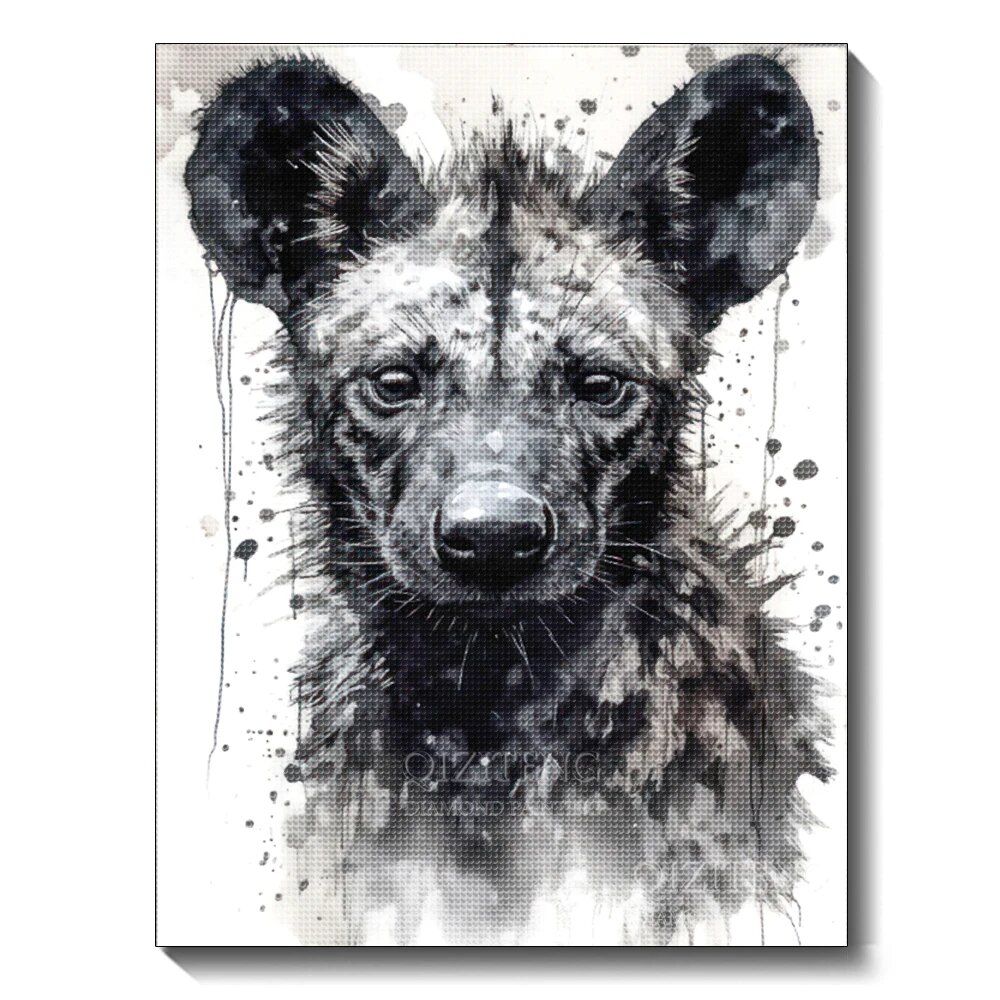 Алмазная живопись QIZITENG "Собака", черно-белая, 5D Серый, 40x50cm Square, FDX3752