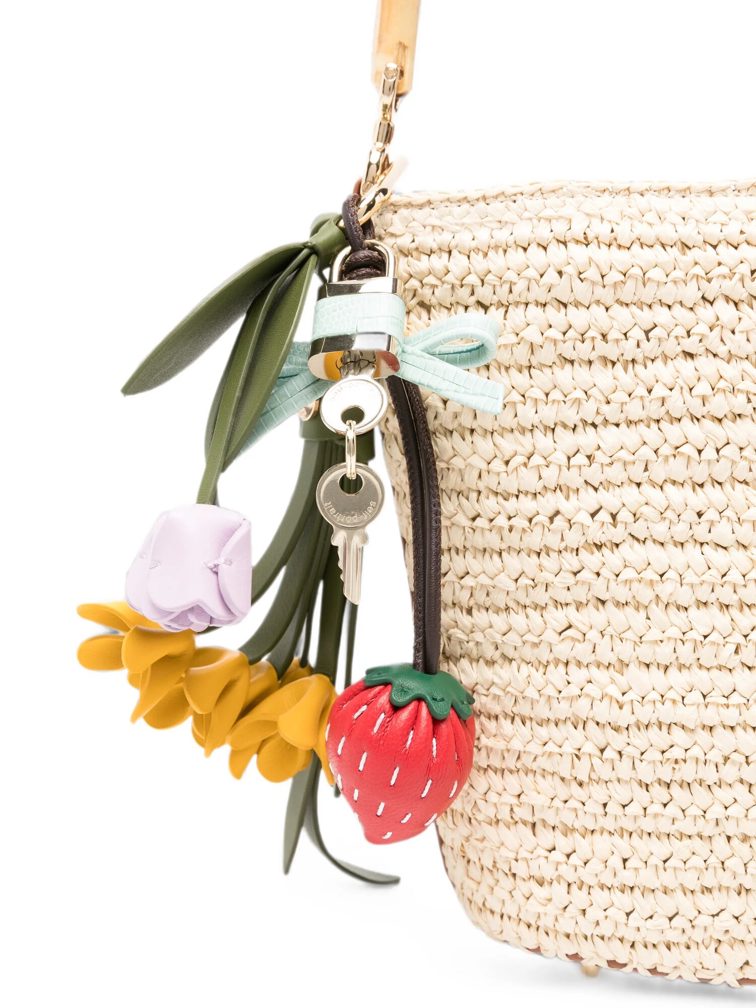 Сумка Self-Portrait Raffia charm bucket bag, разноцветный — фото 1