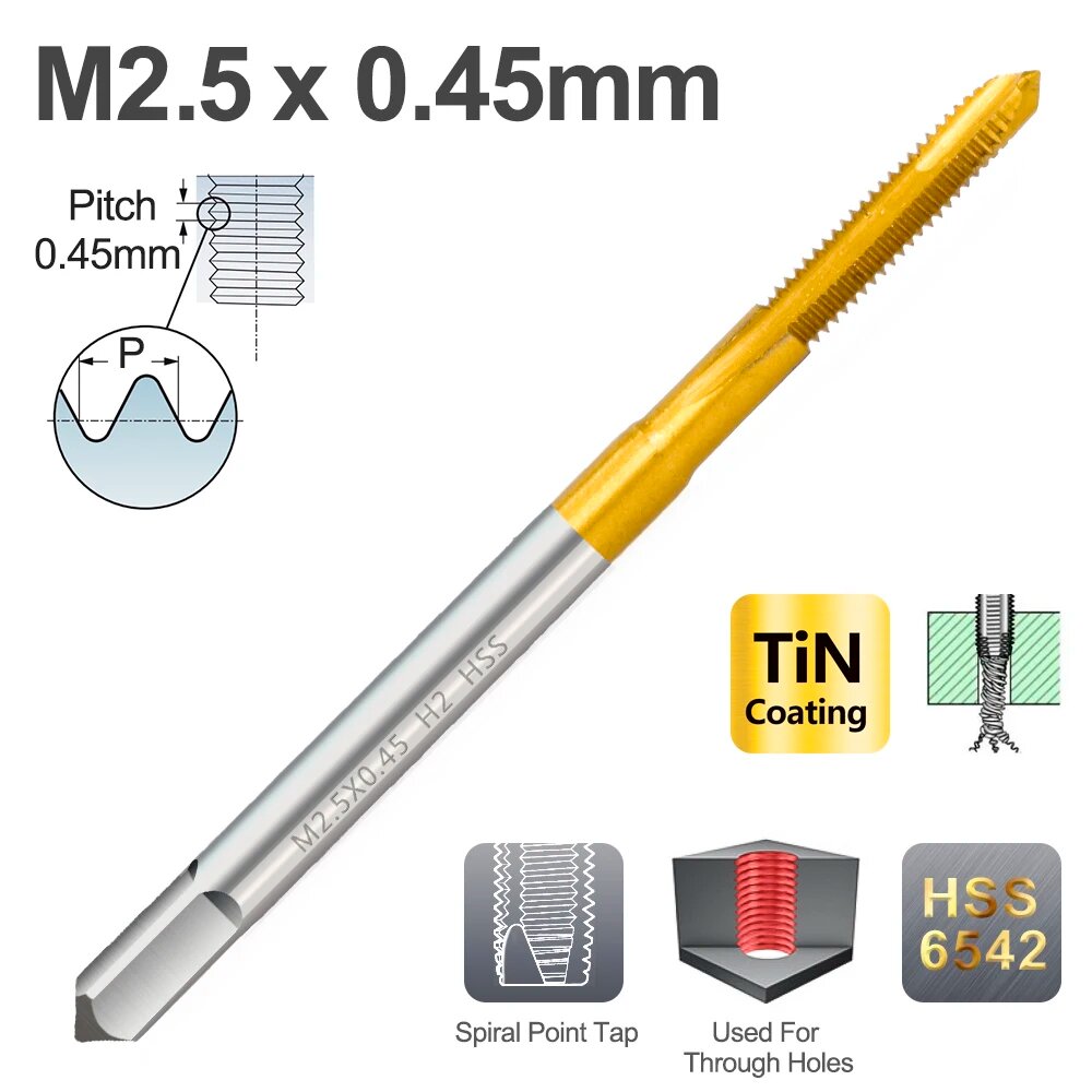 Метчик HSS с титановым покрытием xcan M2-M16 M2.5x0.45