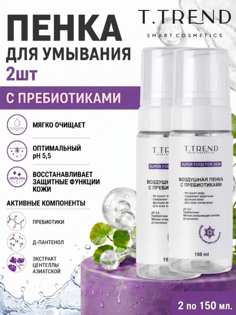 Пенка для умывания лица и наращенных ресниц Ttrend с пребиотиками, 2 шт.