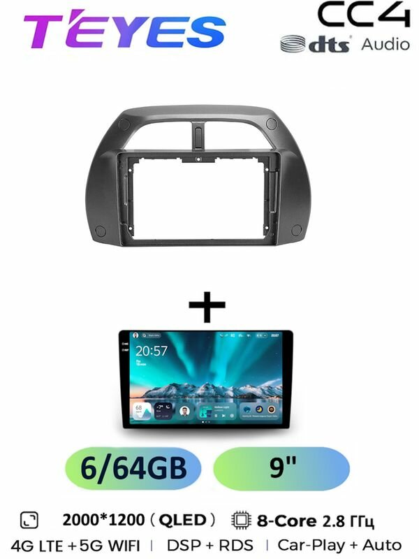 Магнитола Teyes CC4 6/64 Gb 9.5 дюймов Toyota RAV4 2 CA20 CA20W XA20 2000-2003 F3 8-ми ядерный процессор QLED экран 4G Wi-Fi