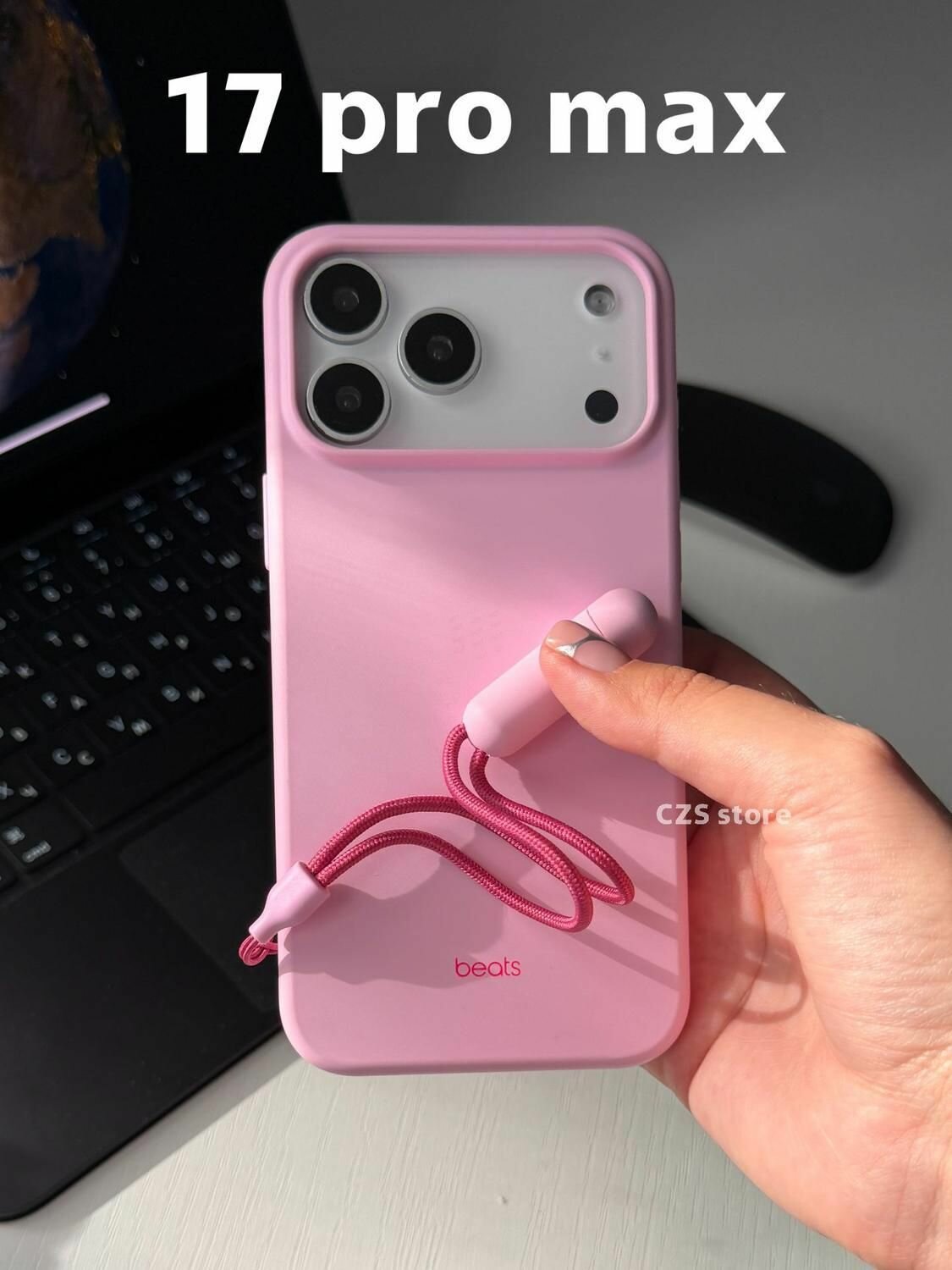 Чехол для iPhone 17 Pro Max MagSafe Kickstand, розовый, пластиковый, сильный магнит