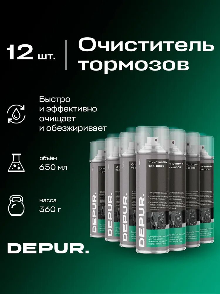 Очиститель тормозов и деталей сцепления автомобиля DEPUR, 12шт, 650 мл