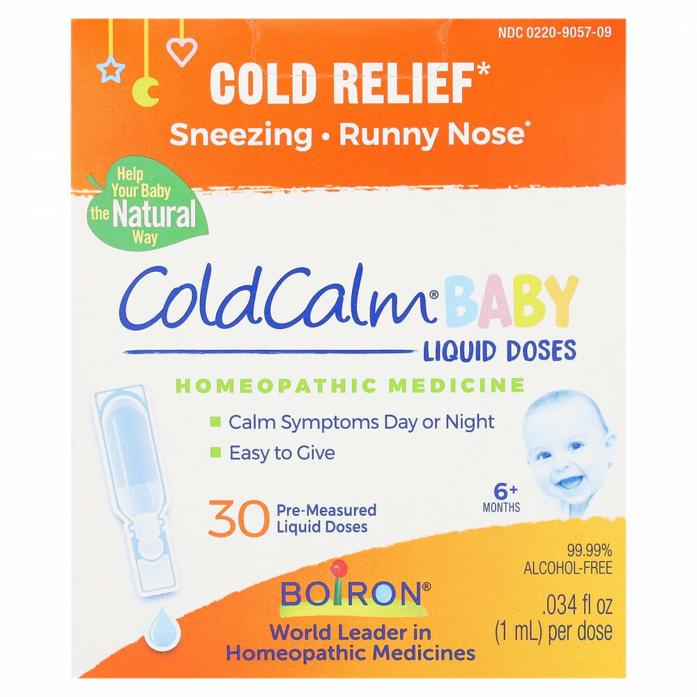 Boiron, Cold Calm Baby, жидкая добавка, для облегчения симптомов простуды, для детей от 6 месяцев, 30 жидких доз по 1 мл.