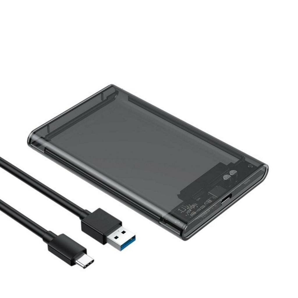 Внешний корпус для 2.5-дюймового жёсткого диска USB 3.0/3.1, Прозрачный чёрный - USB 3.1