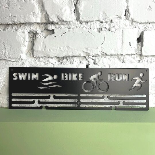 Медальница SWIM.BIKE.RUN, металлическая, компактная, вместительная, на стену