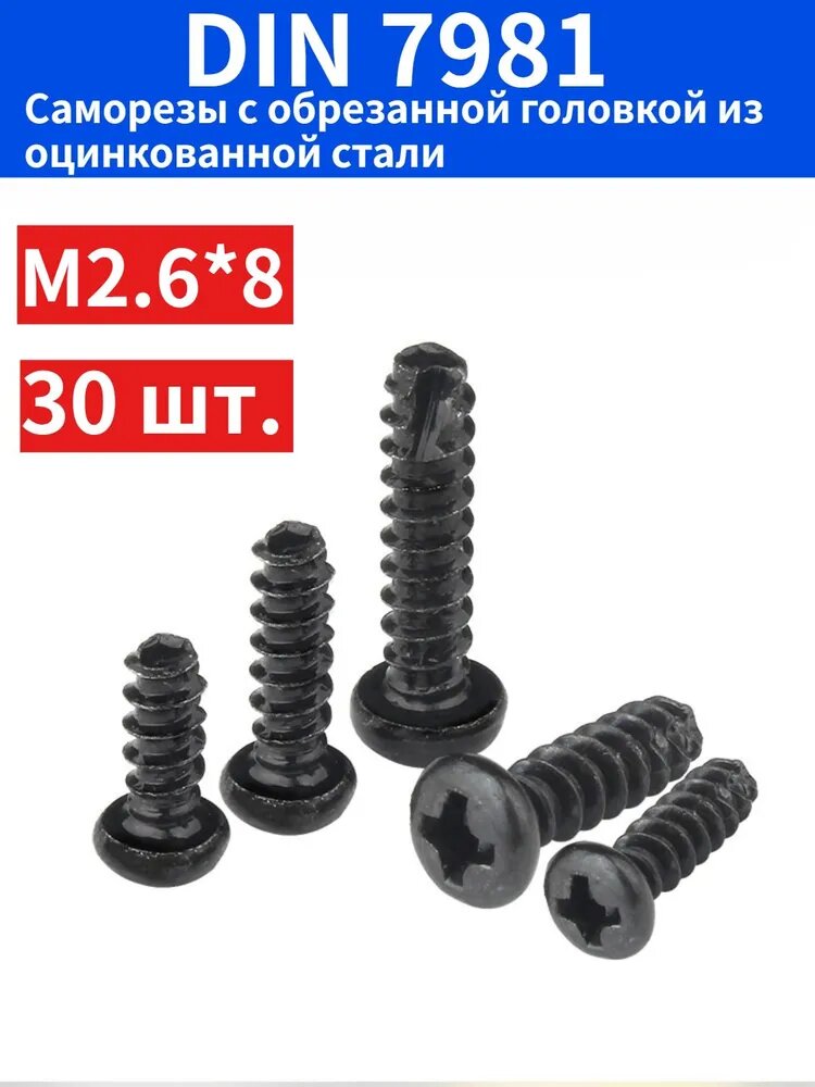 Винт M2.6 x 2.6 x 8 мм, головка: Полукруглая, 30 шт.