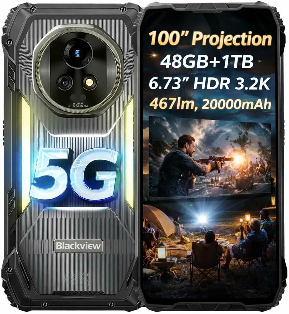 Проектор Blackview XPLORE 2, 48 (16+32) ГБ + 1 ТБ, 6,73-дюймовый HD-экран, 20000 мАч