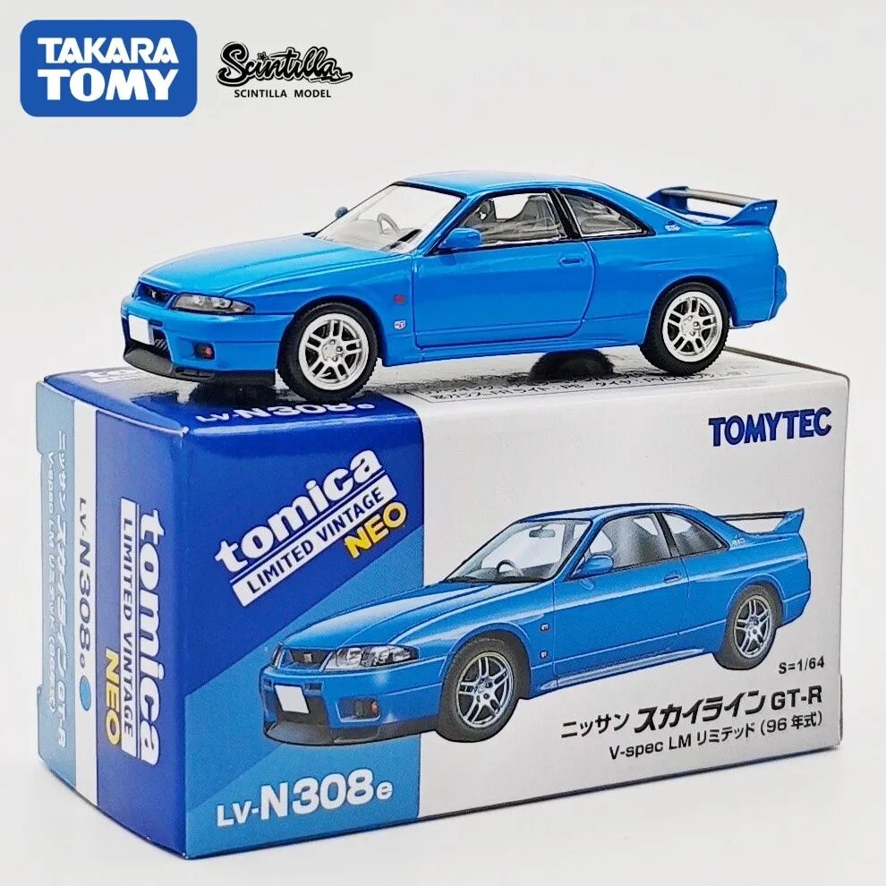 Машинка Tomytec 1/64 Tomica Limited Vintage Tomytec TLV LV-N308e Nissan Skyline GT-R V-Spec Blue Alloy Car Model Collection Gift