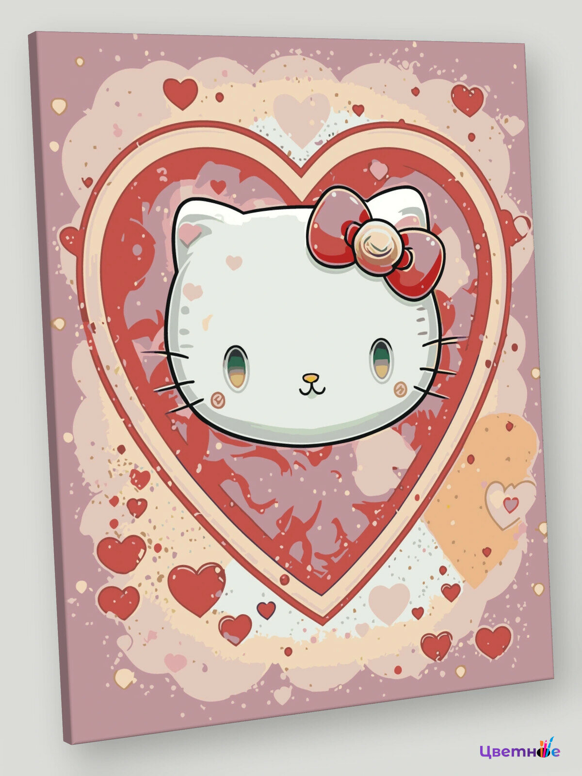 Картина по номерам на холсте с подрамником "Аниме Hello Kitty Хеллоу Китти: Сердечки" Раскраска 40x50 см, Кошки Детские