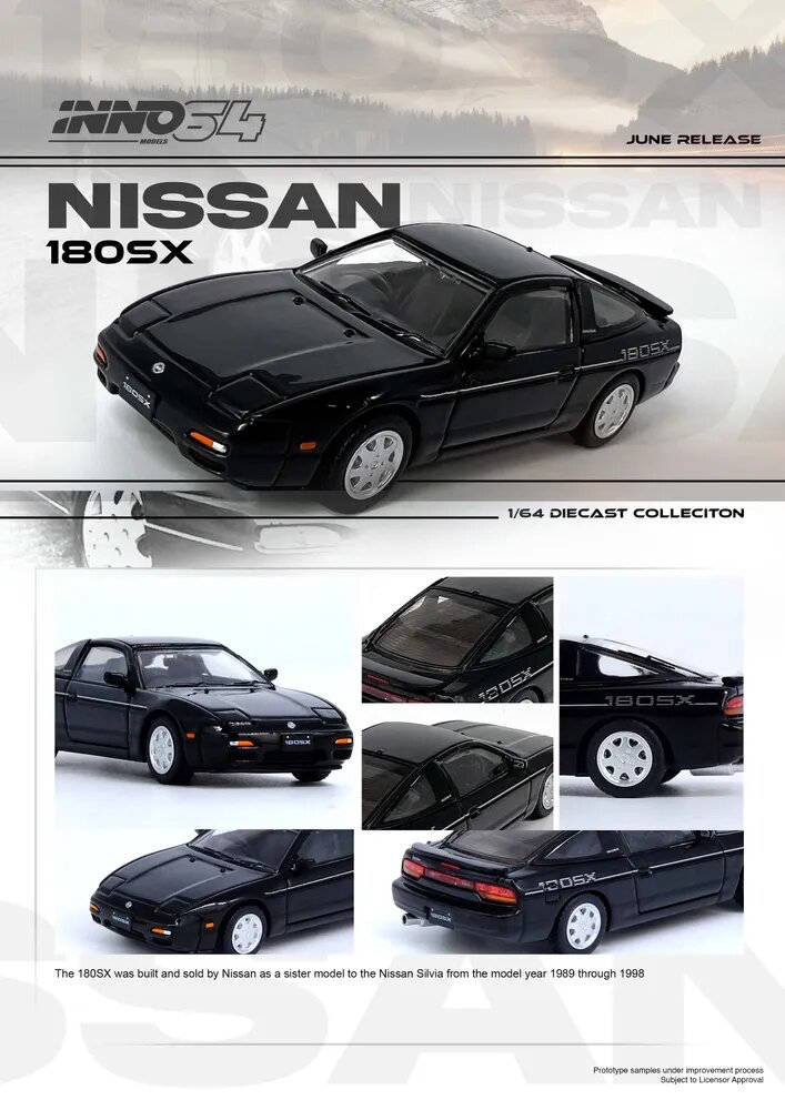 Машинка INNO 1/64 NISSAN 180SX Black Die-cast Alloy Model Collection Gift