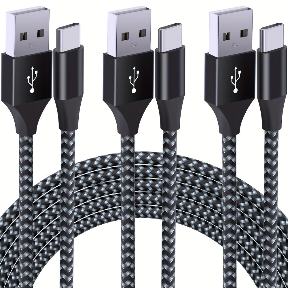 Набор из 3 кабелей USB Type-C, USB-A – USB-C, длина 1 м, быстрая зарядка, цвет черный/серый