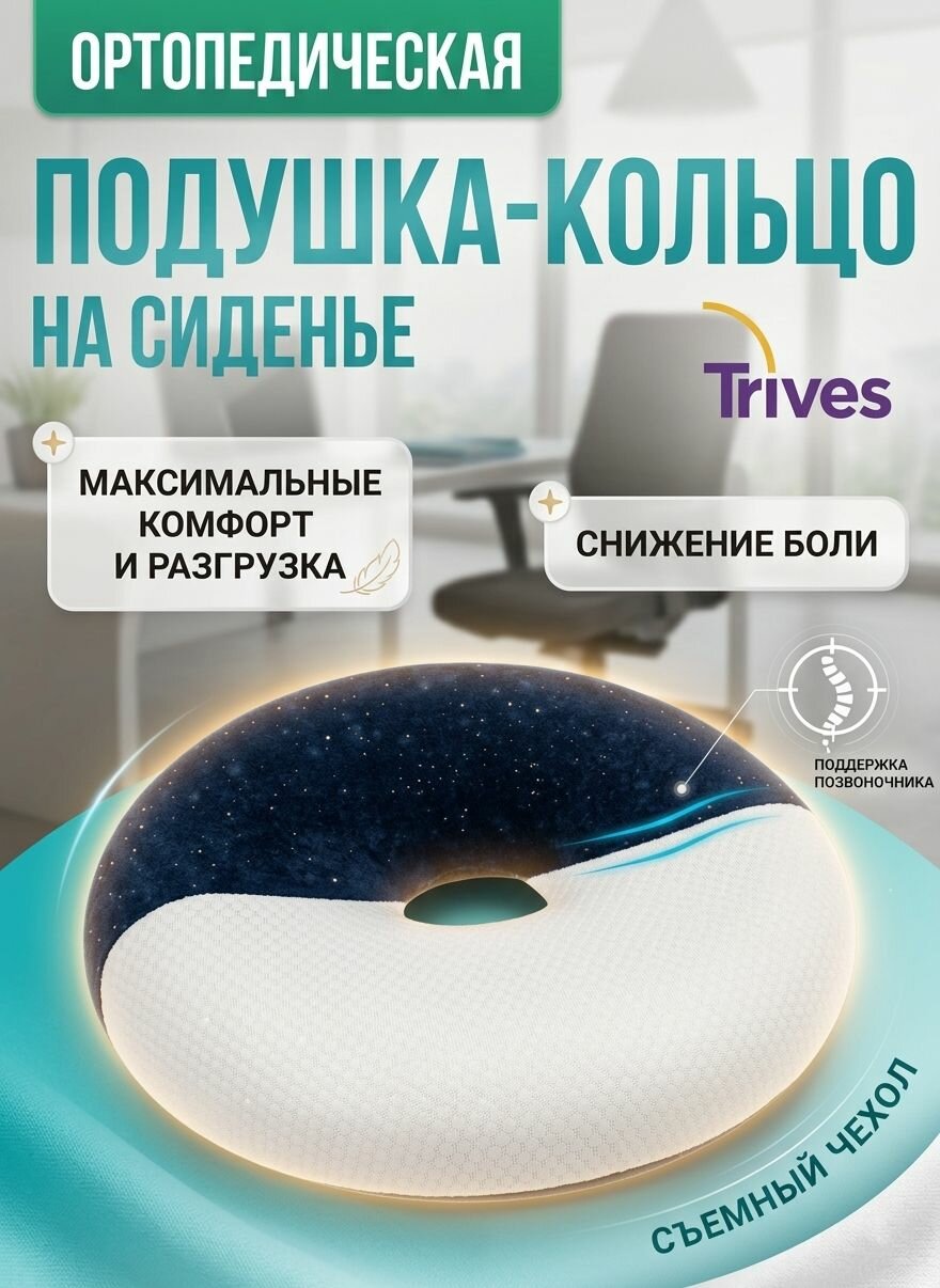 Подушка-кольцо ортопедическая Trives ТОП-431 на сидение, на стул, на кресло диаметр 40см, высота 7см