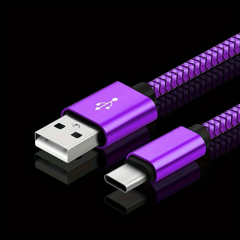 USB Type-C кабель 60W быстрая зарядка, USB-A - USB-C, нейлоновая оплетка, 2 м, фиолетовый, 1 шт.