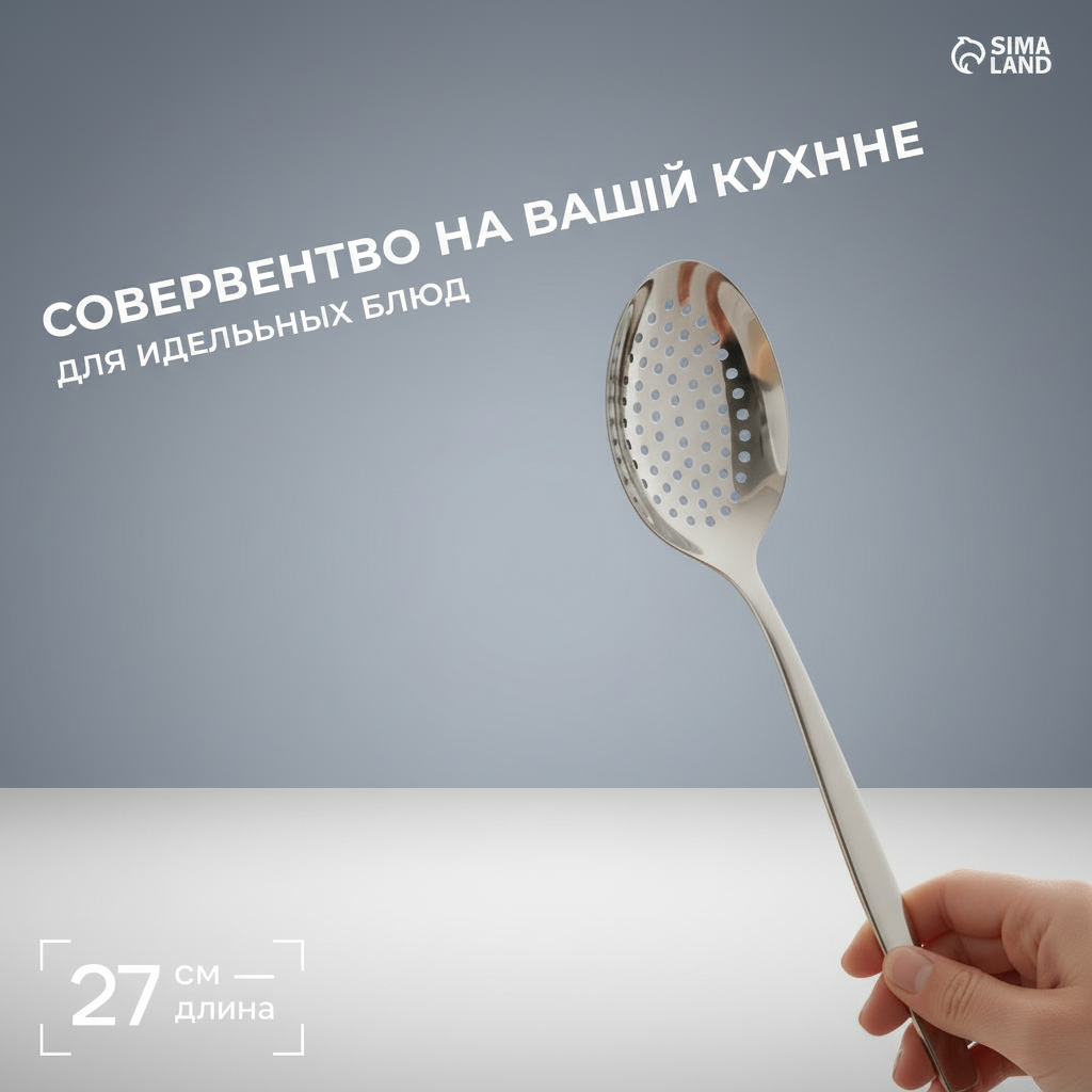 Ложка 27 см нержавеющая серебро 2.5 мм для бульона и пены
