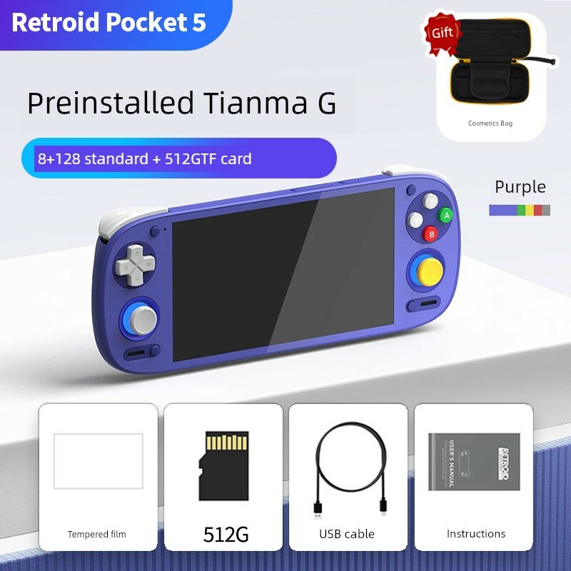 Retroid Pocket 5 портативная игровая приставка фиолетовая 8 ГБ ОЗУ 128 ГБ встроенная память 512 ГБ MicroSD карта с