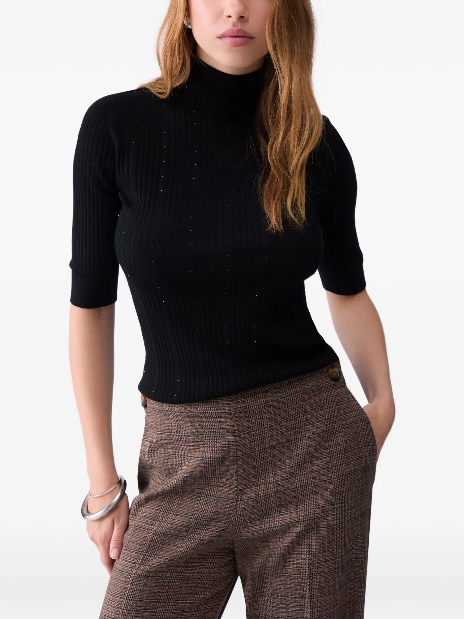 Топ LIU JO Wool top with rhinestones, размер 40, black — фото 1