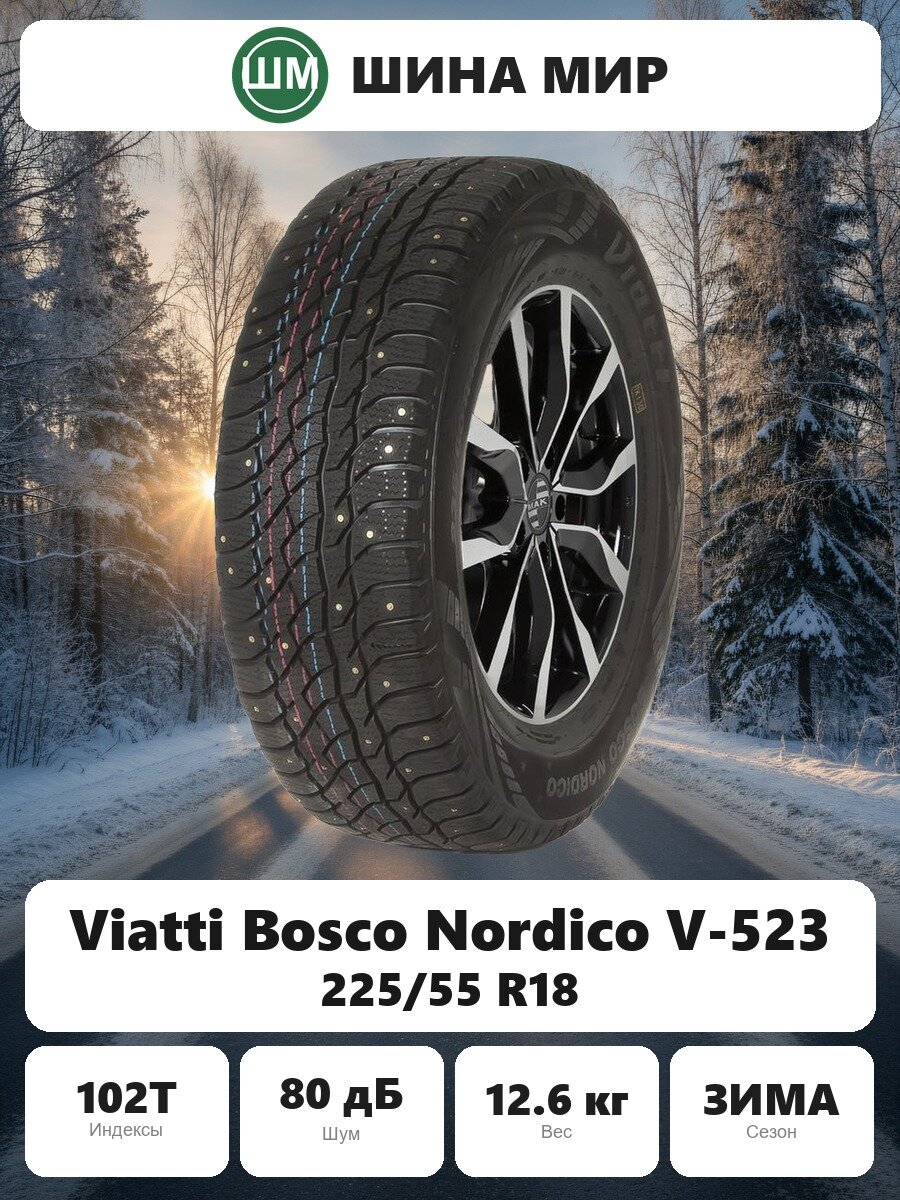 Шина Viatti Bosco Nordico V-523 225/55 R18 102T Зимняя Шипованная