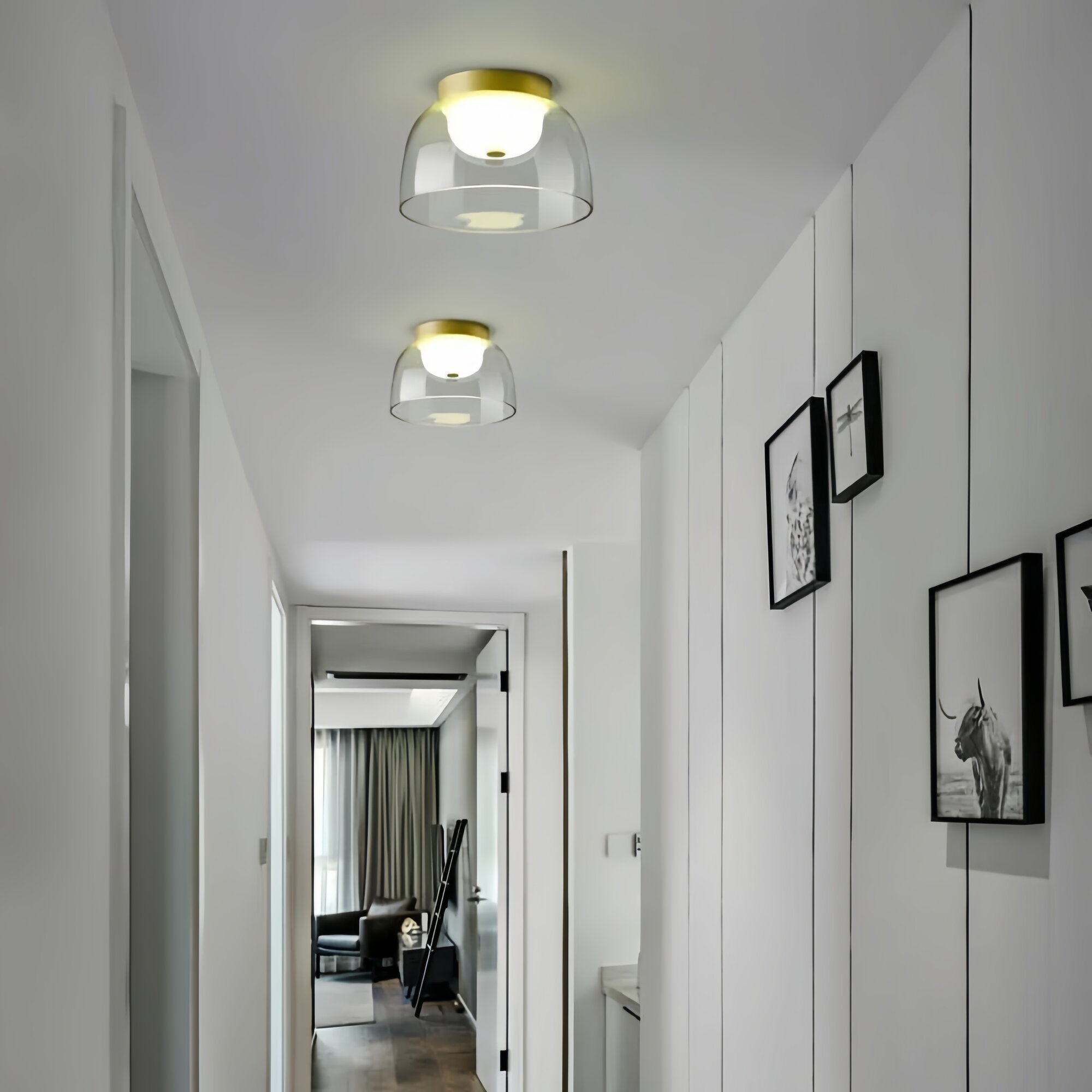 Потолочная люстра Artpad, стекло/металл, золото, LED, 22 см, 6000K холодный свет, для прихожей и коридора
