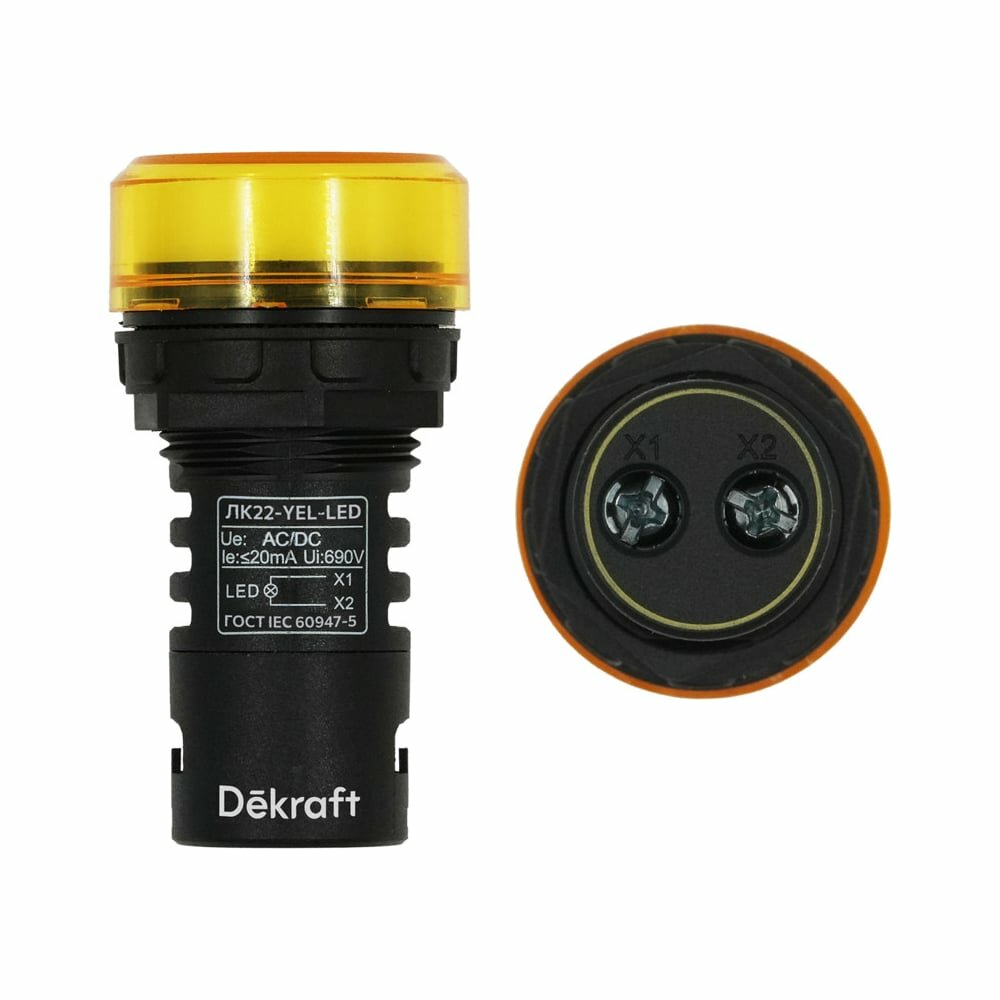 Лампа коммутационная Dekraft ЛК-22, LED, 24 В, IP54, желтый 25067DEK