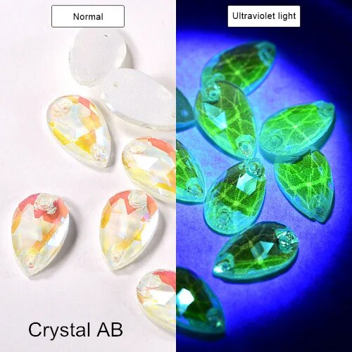 Пришивные стразы OLeeya каплевидные стеклянные Изумрудный, 11x18mm--28PCS, Crystal AB