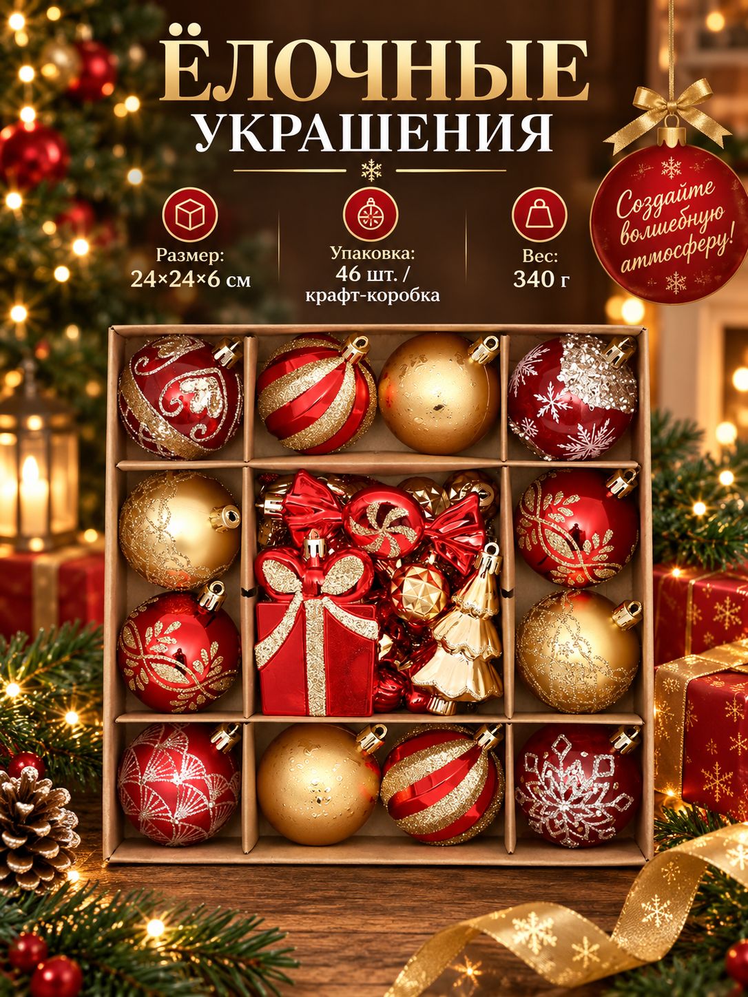 LOVENA Елочный шар 6.5 см медведь белый 46 шт