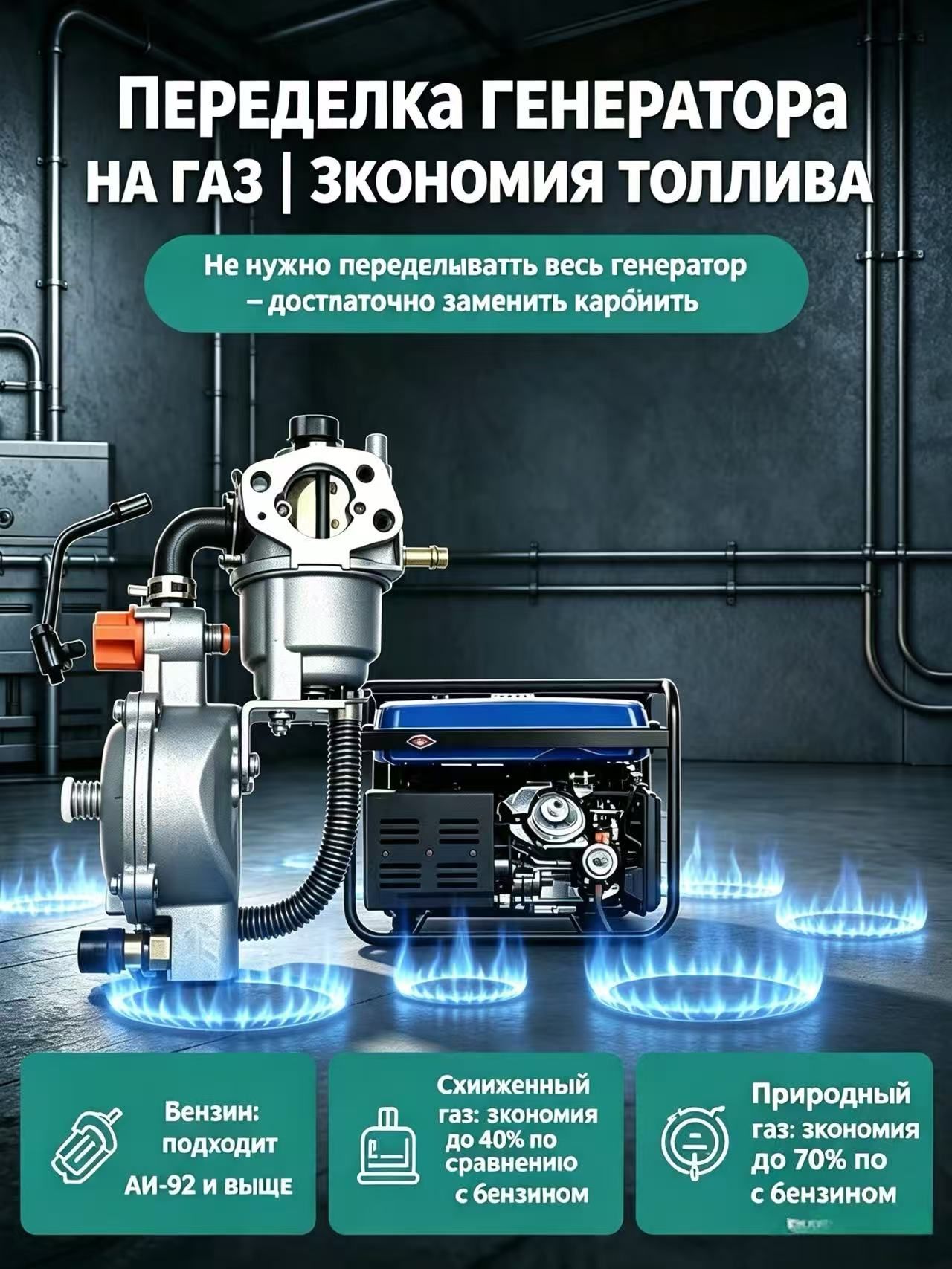 Двухтопливный карбюратор газ бензин, совместим с двигателями 168F/170F, GX160/GX200, для бензогенераторов, мотоблоков и мотопомп 1,5 3,5 кВт