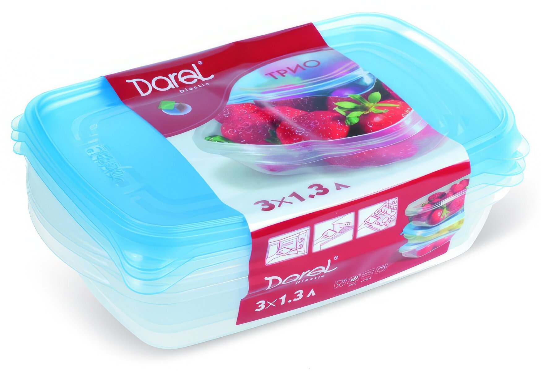 Набор контейнеров DAREL PLASTIC Трио 3шт 1,3л прямоугольные пластик микс цвета