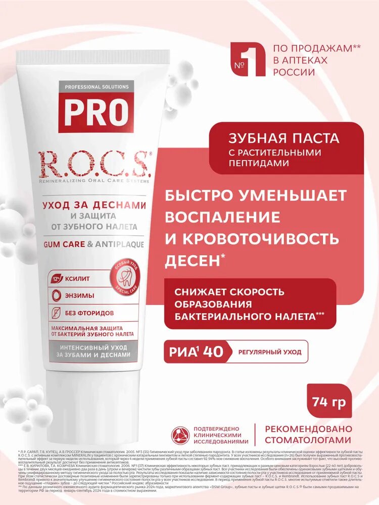 Зубная паста R.O.C.S. PRO Gum Care & Antiplaque, 74 мл