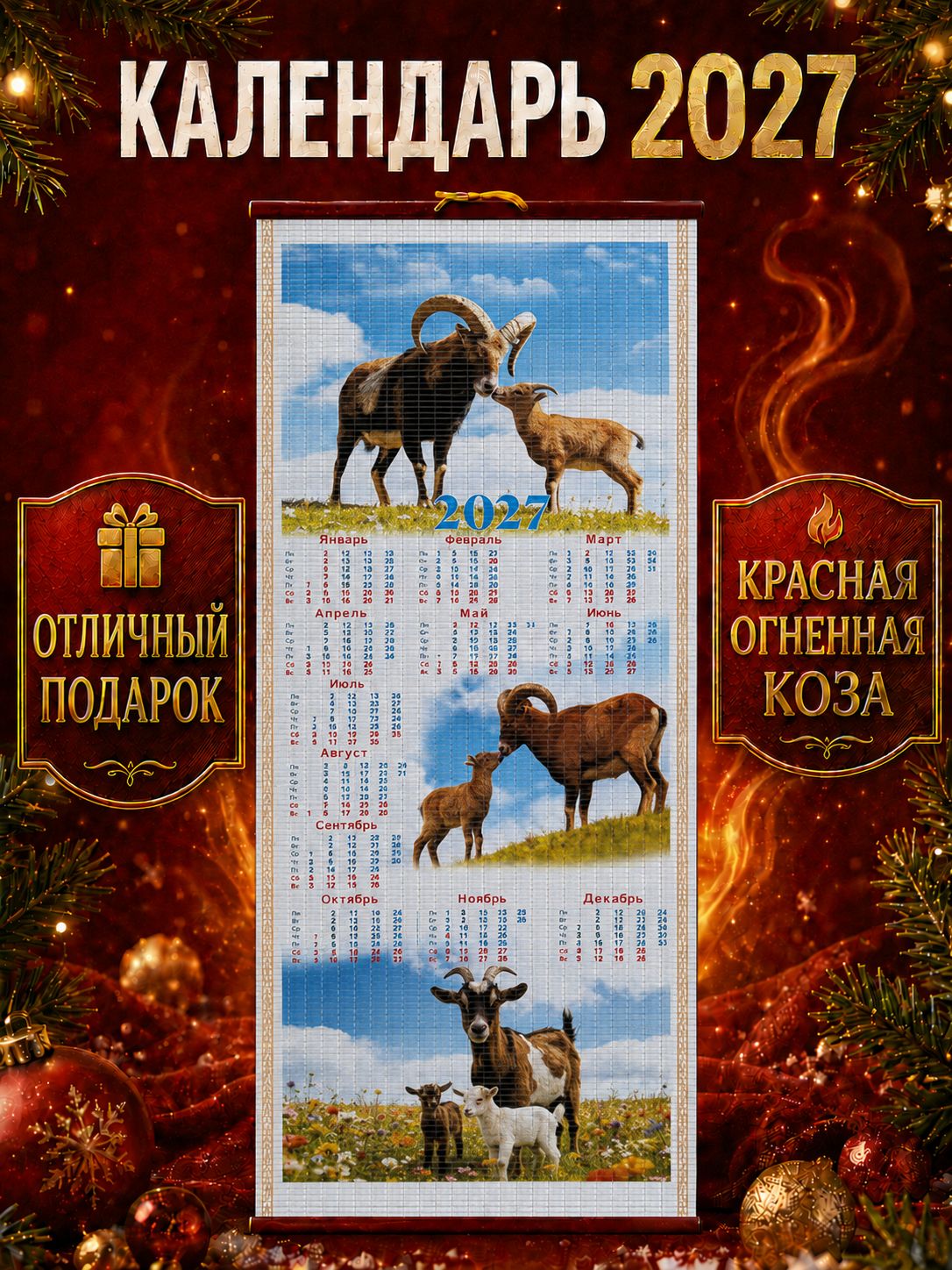 Настенный календарь 2027 год. Год козы 3. Бамбуковый. Символ года.