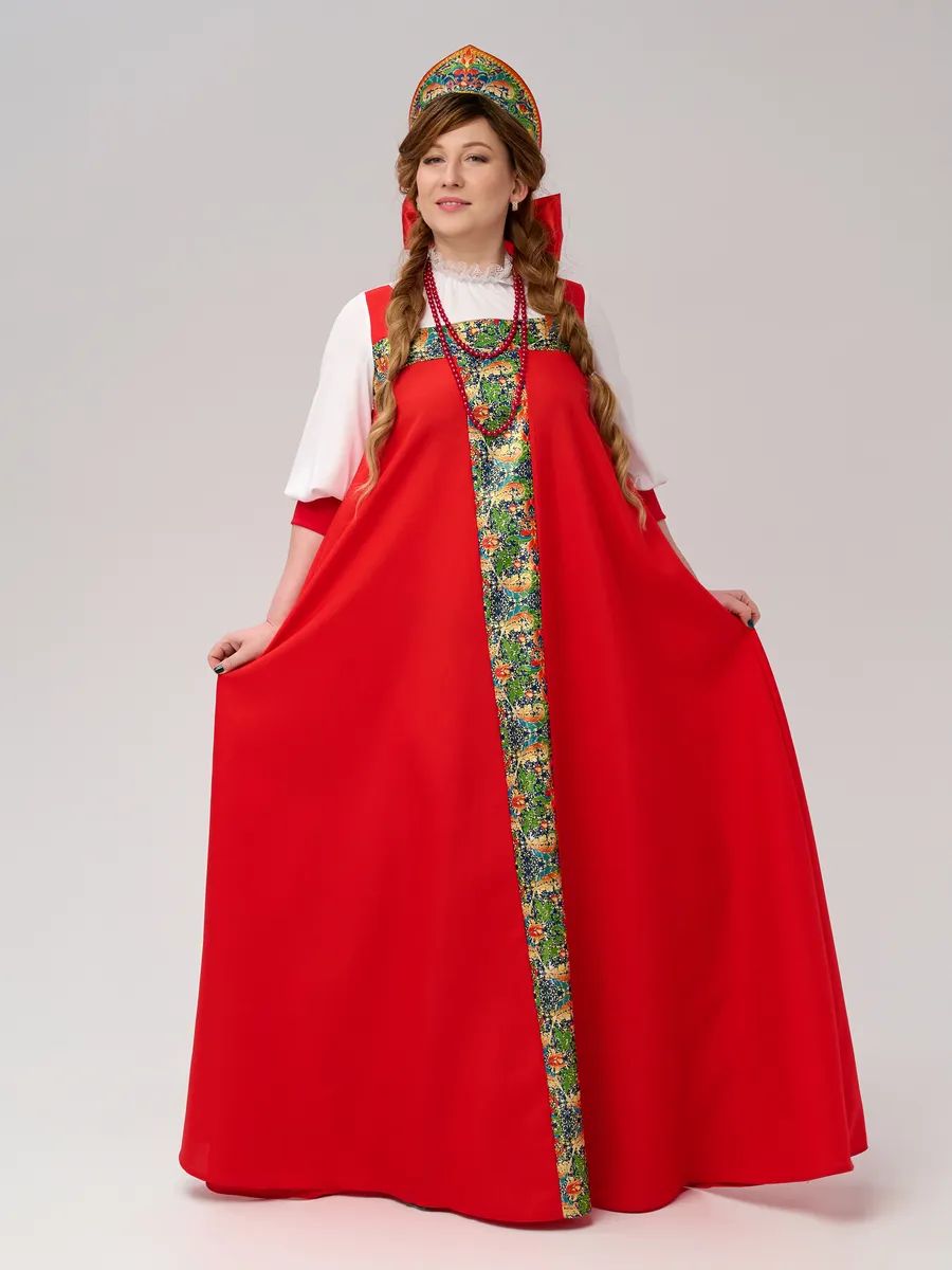 Женский народный сарафан Варвара премудрая, красный, XXS-XS, m3177red