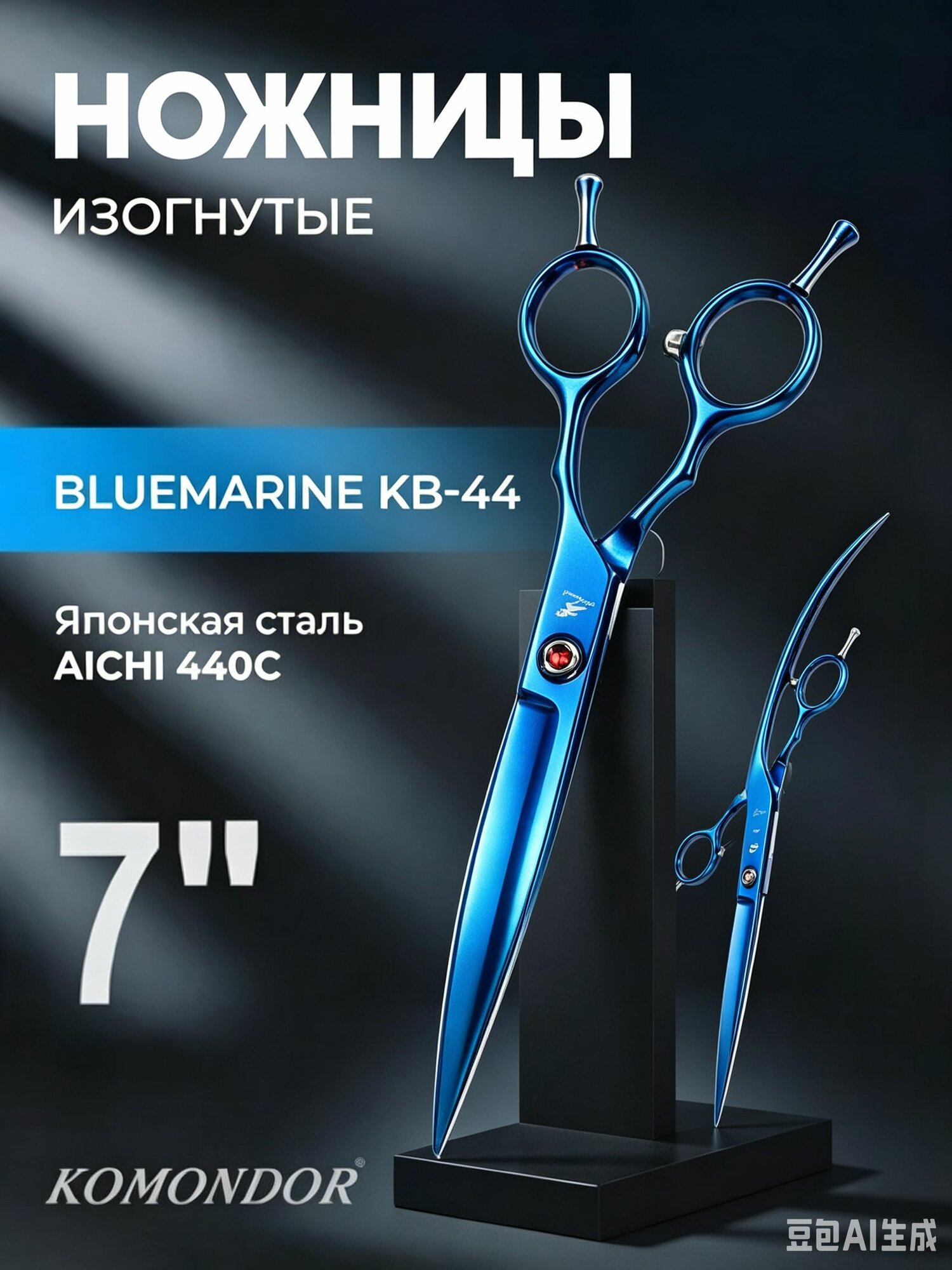 Ножницы для груминга KOMONDOR Bluemarine KB-44, изогнутые, 7 дюймов
