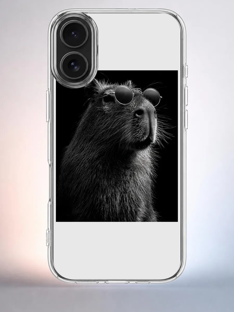 Чехол iPhone 16 капибара фото очки силиконовый