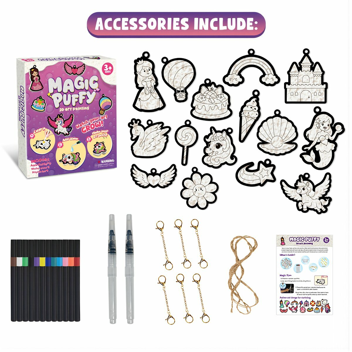 Набор для детского творчества Magic Puffy 3D живопись 15 шаблонов принцесса замок маркеры 12 штук водные ручки 2 штуки для детей от 3 лет для раскрашивания